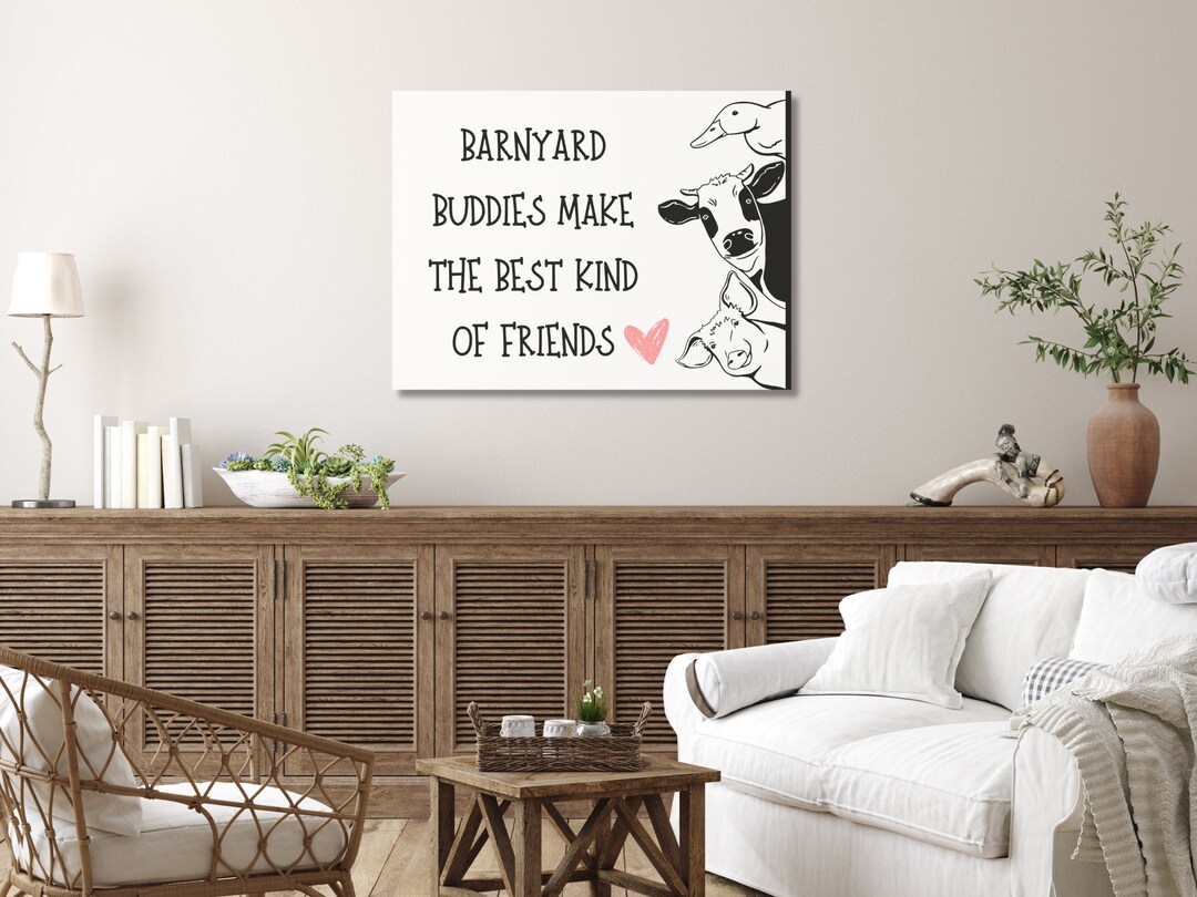 Barnyard Buddies - Cartoon Farmhouse Wall Decor 16"x20" Printed Canvas ...