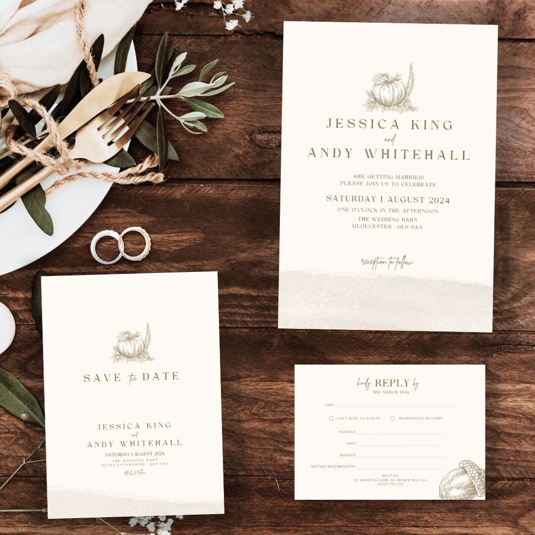 Autumn Wedding Invitation Template Set, Woodland Wedding Stationery ...