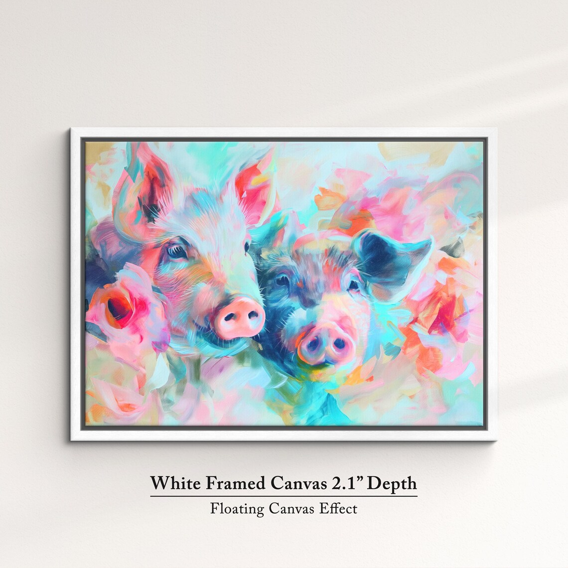 Pigs Abstract Pastel Oil Painting Framed Print & Framed Canvas Large ...