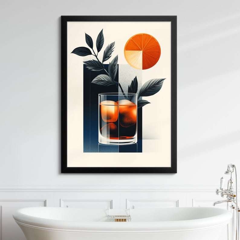 Whisky Beverage Boho Abstract Watercolor Drink Oil Painting Framed ...