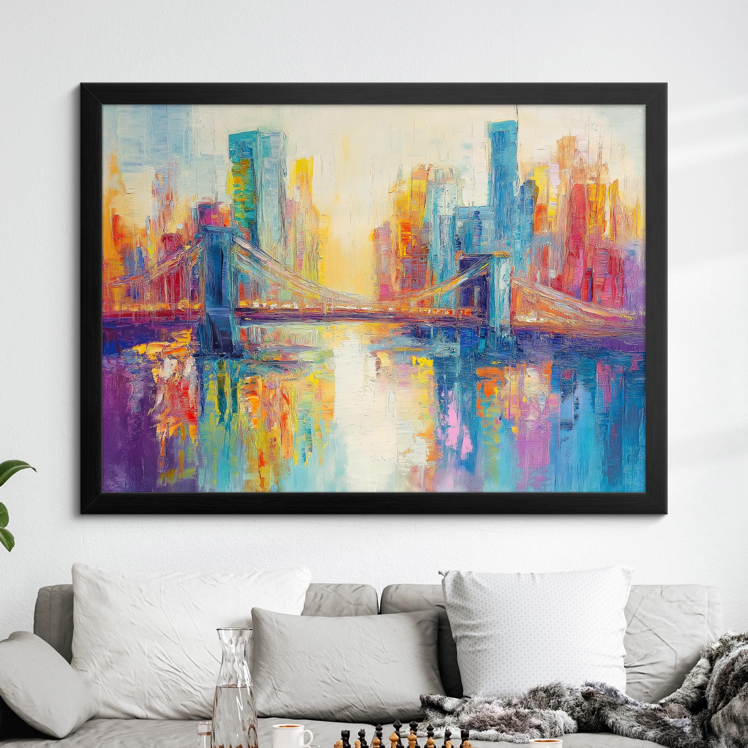 New York Brooklyn Bridge Abstract Oil Painting Framed Print & Framed ...