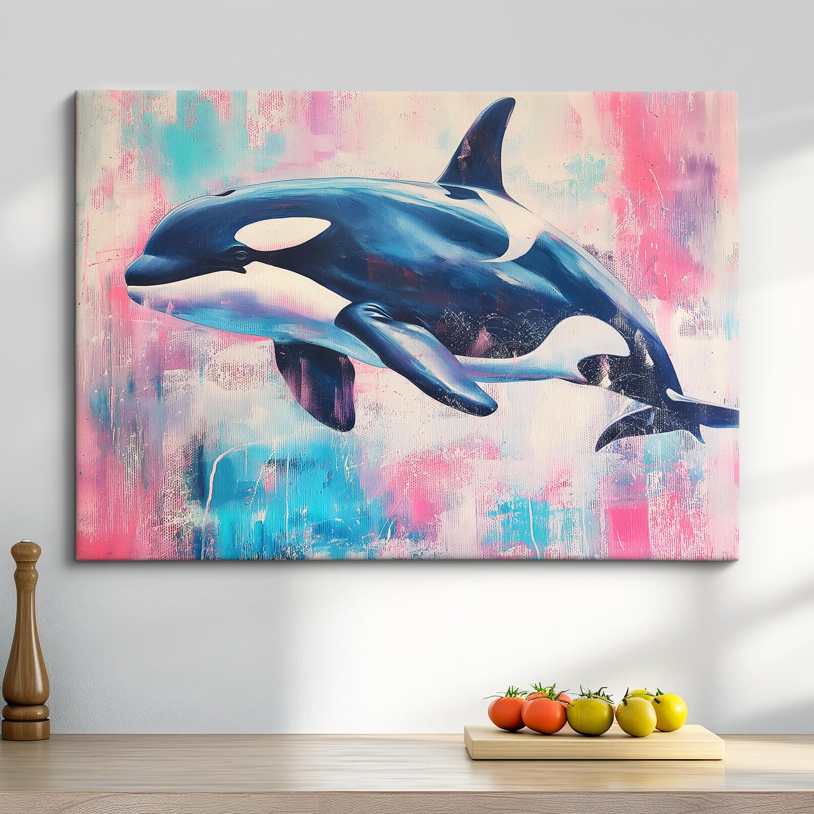 Orca Abstract Pastel Oil Painting Framed Print & Framed Canvas Large ...