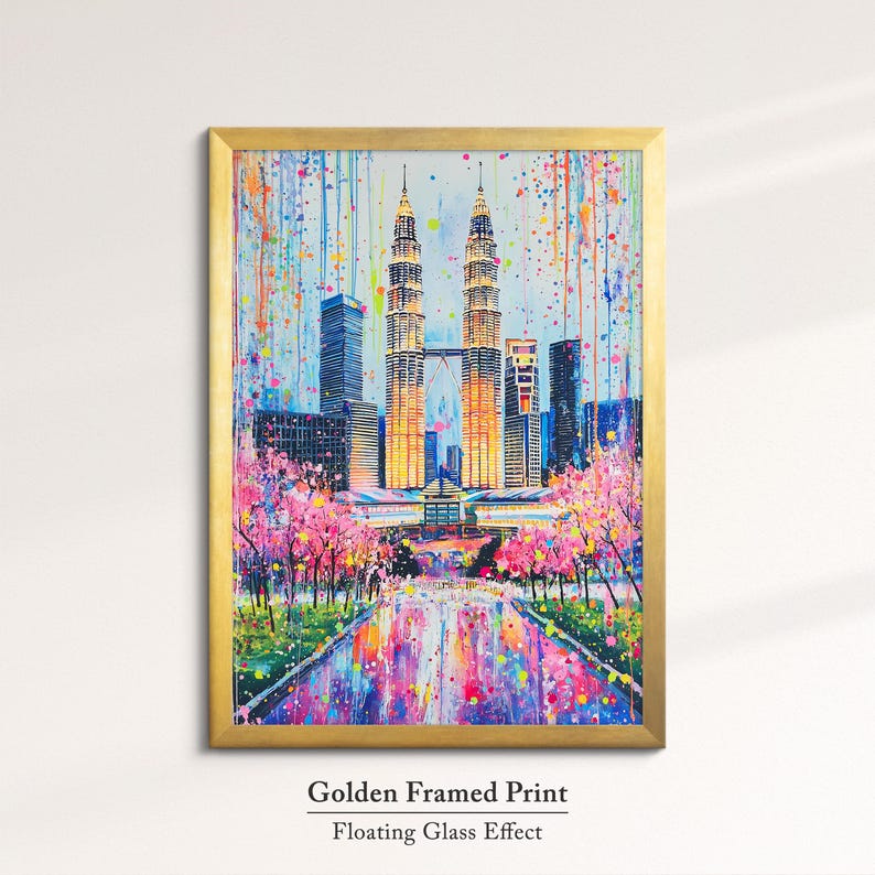 Petronas Towers Kuala Lumpur Malaysia Abstract Oil Painting Framed ...
