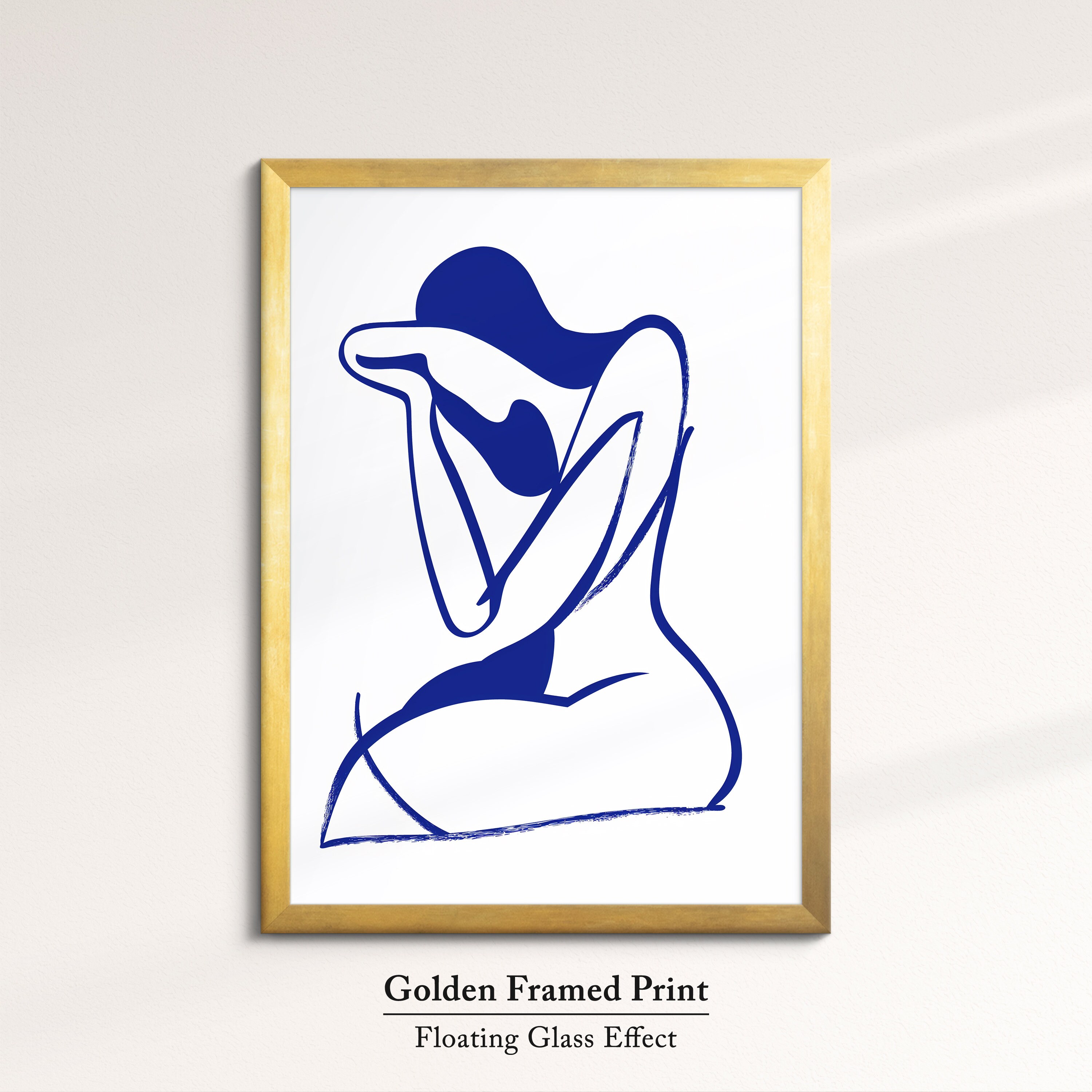 Minimalist Blue Woman Face Line Art Framed Print & Framed Canvas Female ...