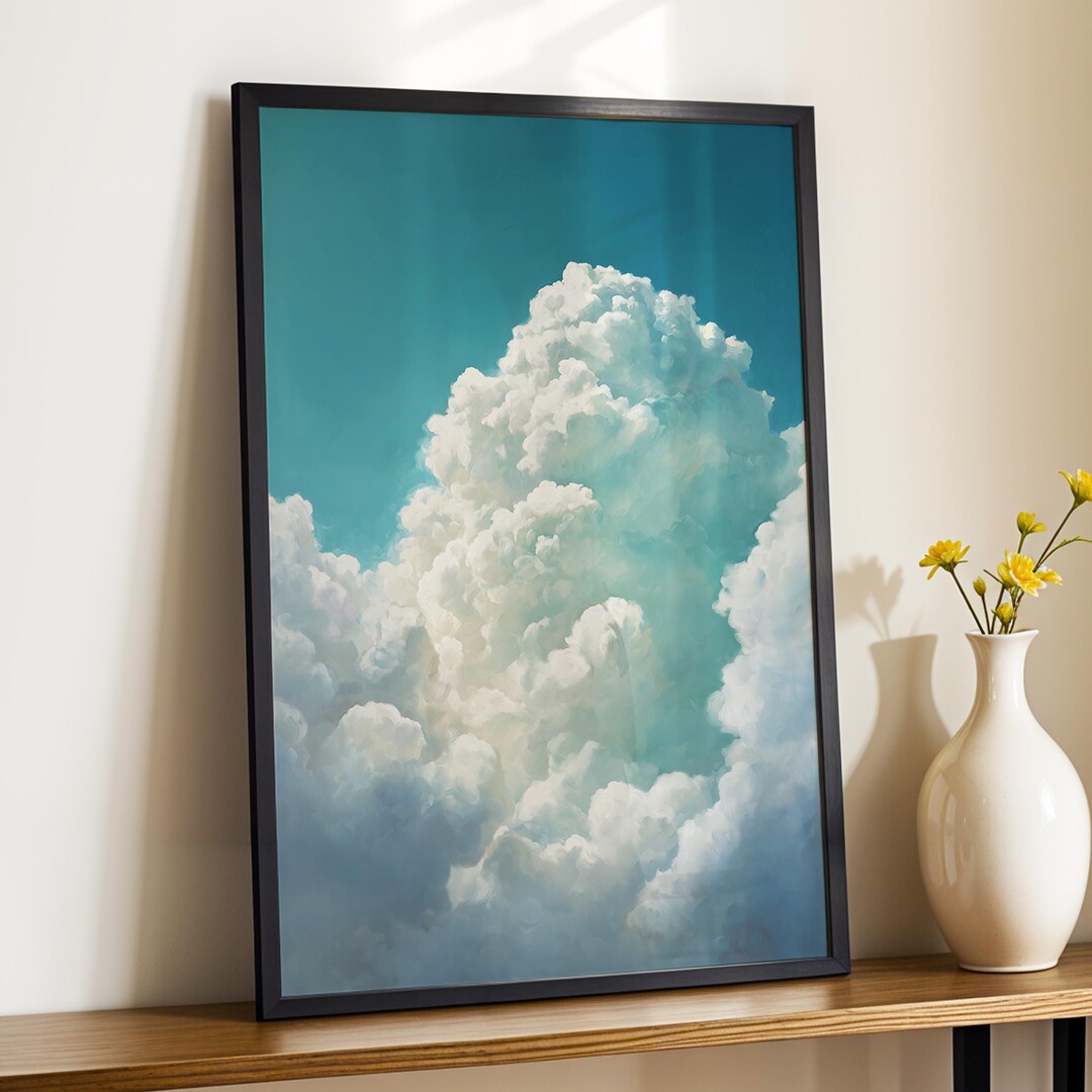 Turquoise Cloud Wall Art · Minimalist Sky Painting · Tranquil Sky ...