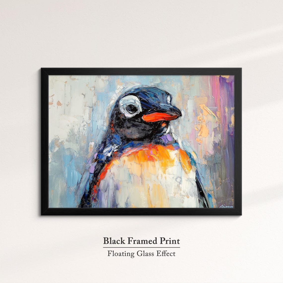 Penguin Abstract Oil Painting Framed Print & Framed Canvas Large Sizes ...