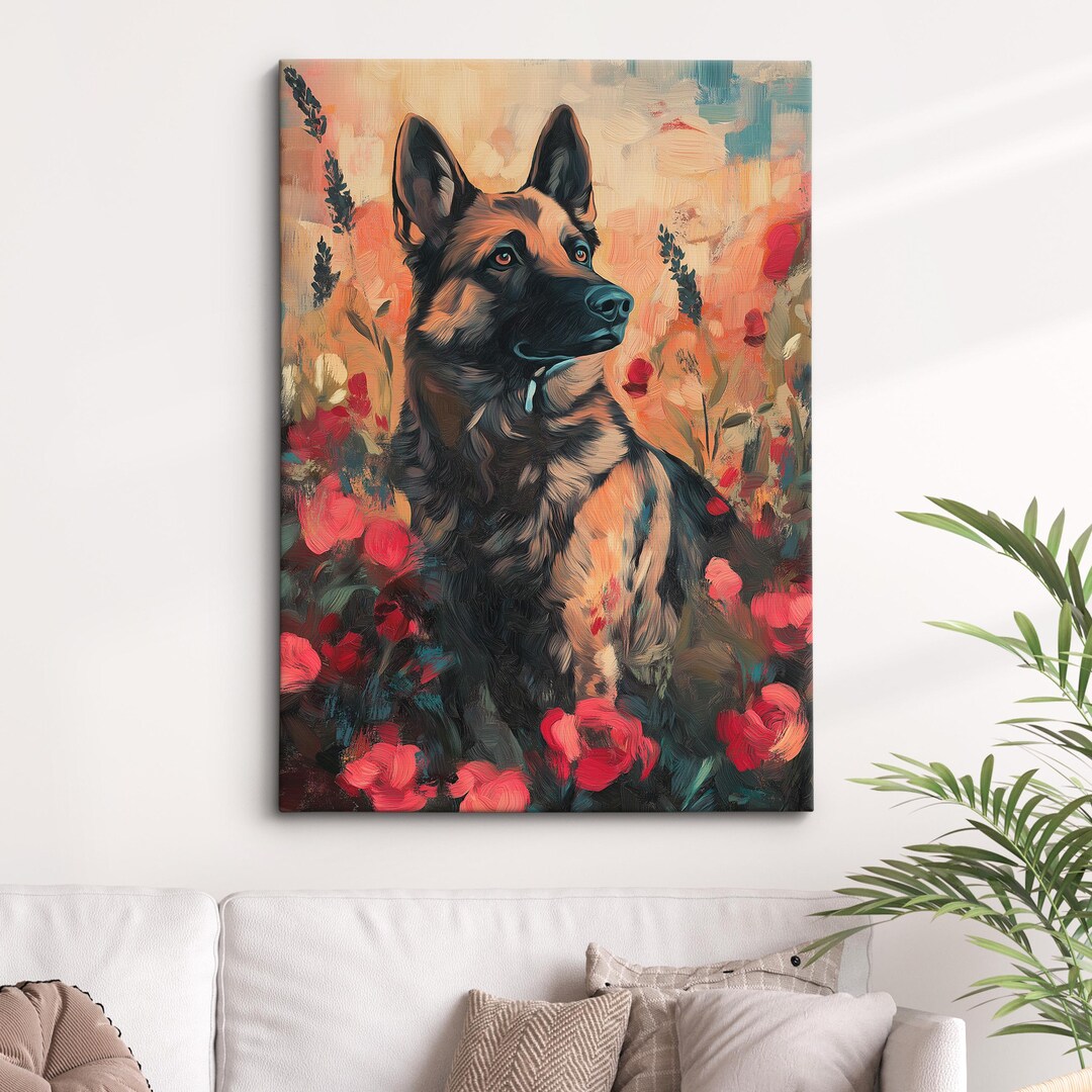 German Shepherd Abstract Oil Painting Framed Canvas & Framed Print ...