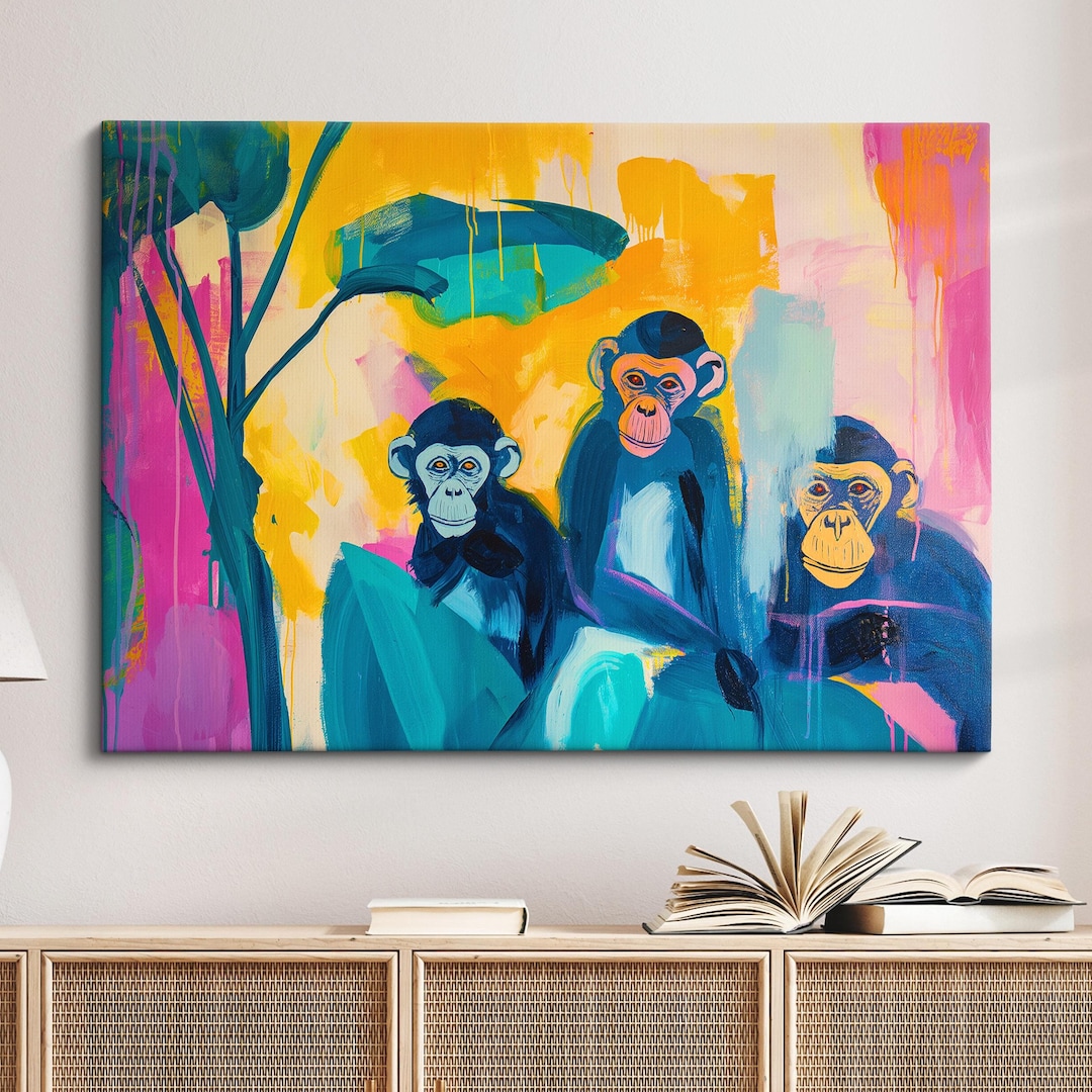 Abstract Monkeys Pastel Oil Painting Framed Print & Framed Canvas Large ...
