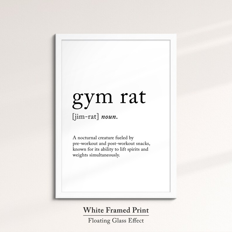 Gym Rat Funny Definition Dictionary Quote Minimalist Framed Print ...