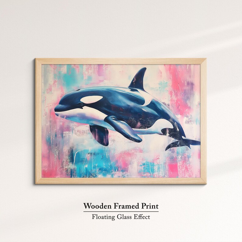Orca Abstract Pastel Oil Painting Framed Print & Framed Canvas Large ...