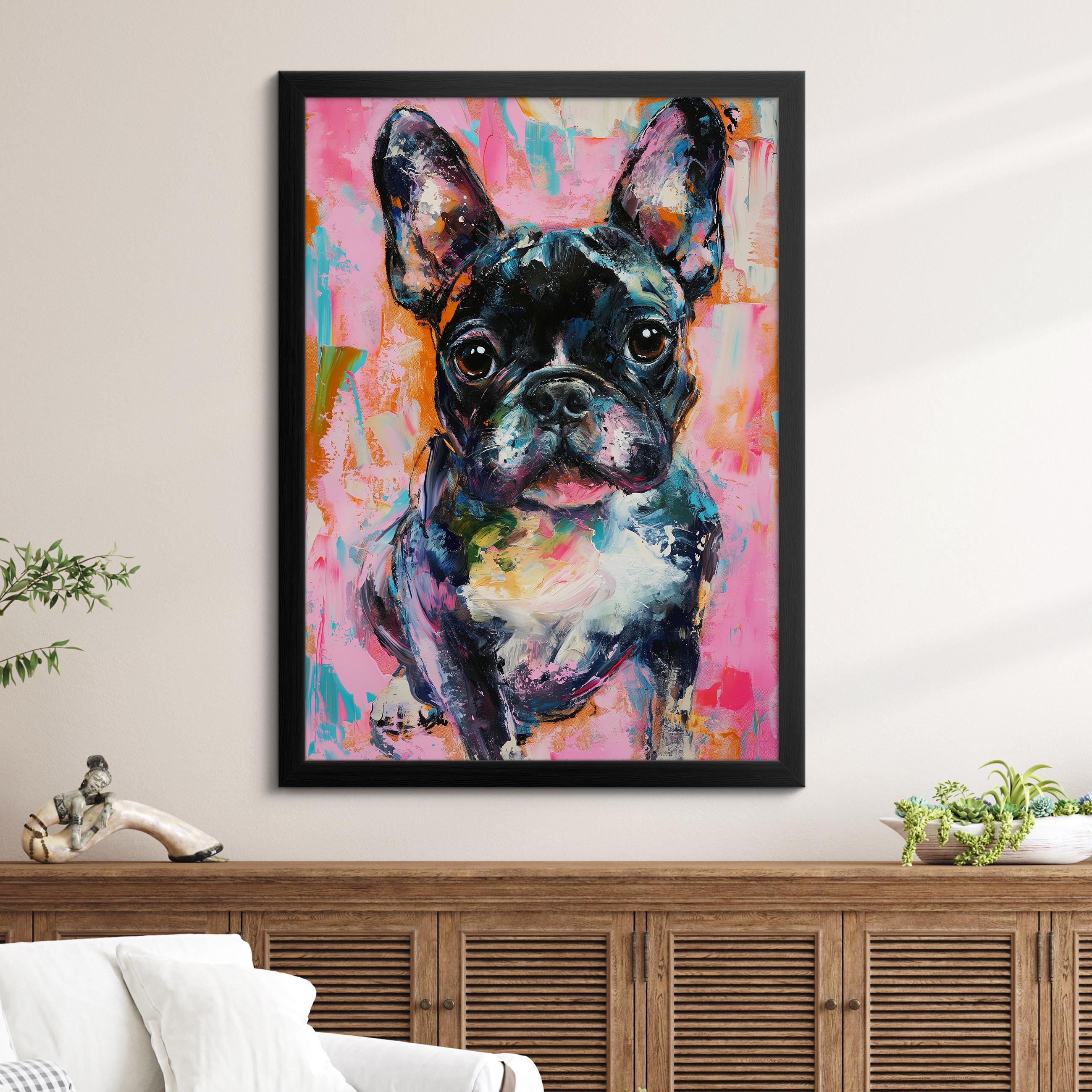 French Bulldog Abstract Oil Painting Framed Print & Framed Canvas ...