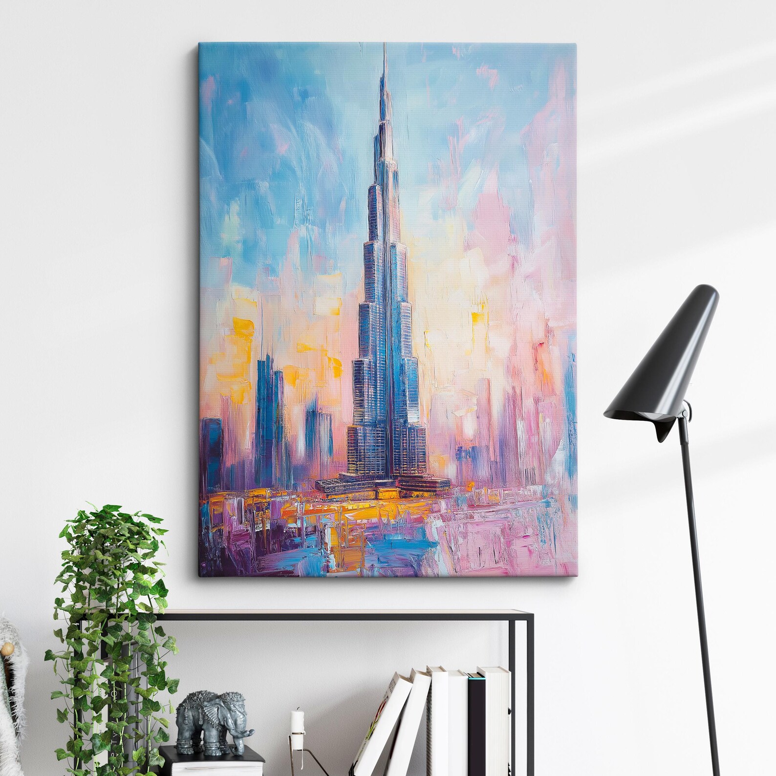 Dubai Burj Khalifa Landmark Abstract Oil Painting Framed Print & Framed ...