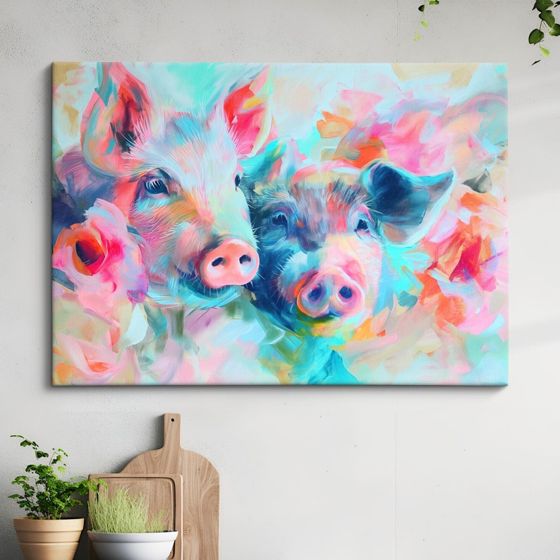 Pigs Abstract Pastel Oil Painting Framed Print & Framed Canvas Large ...