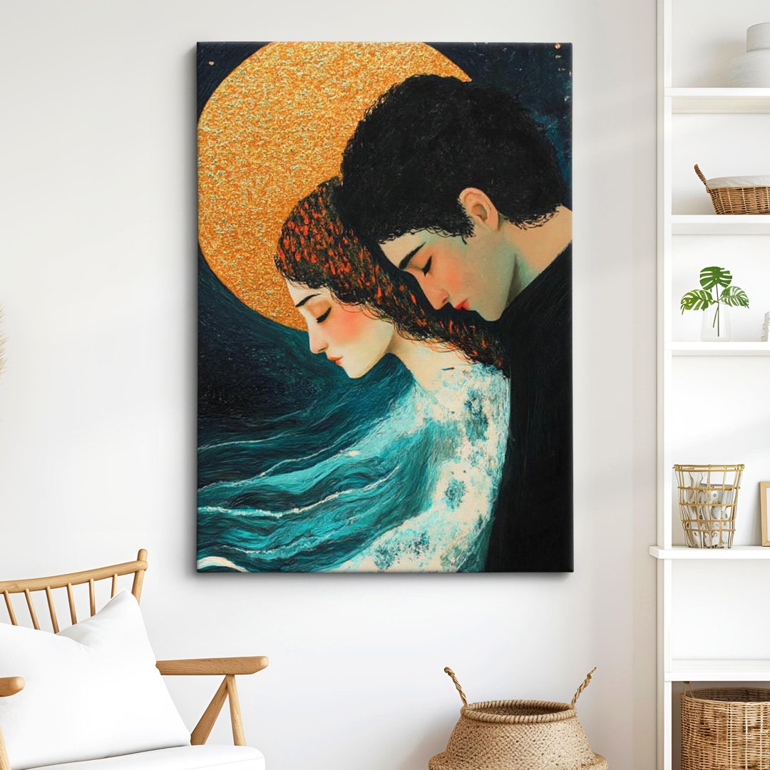 Asian Couple Romantic Love Art Moonlight Framed Print & Framed Canvas ...