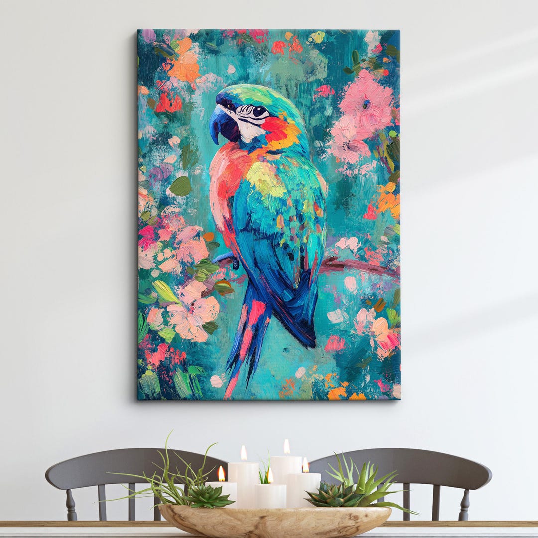 Parrot Macaw Abstract Oil Painting Framed Print & Framed Canvas ...