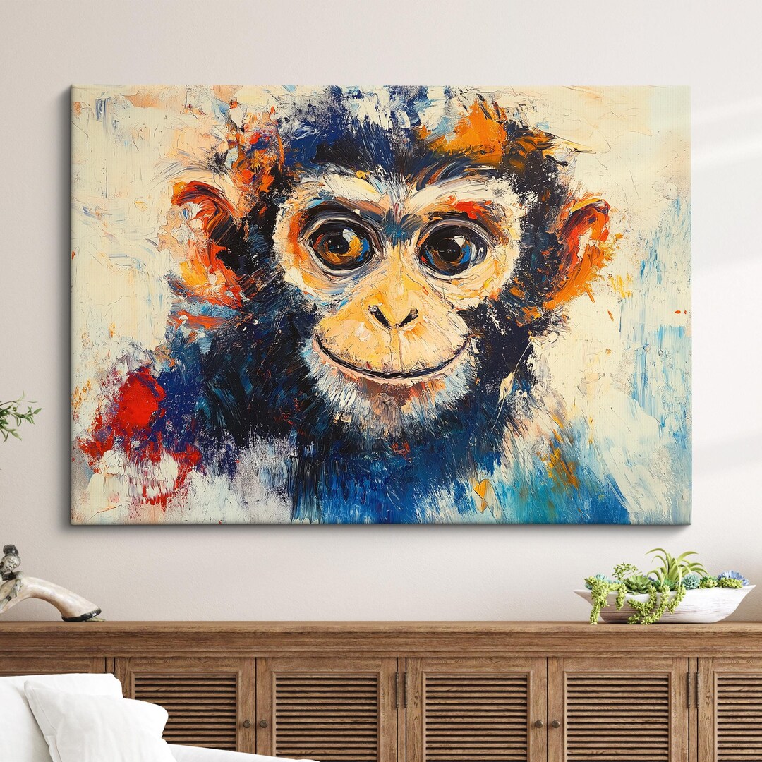 Monkey Abstract Oil Painting Framed Print & Framed Canvas Large Sizes ...