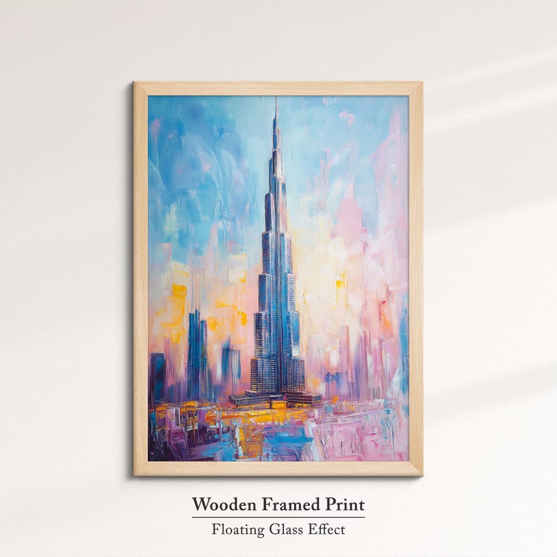 Dubai Burj Khalifa Landmark Abstract Oil Painting Framed Print & Framed ...