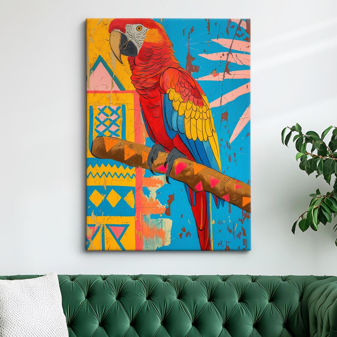 Colorful Parrot Abstract Oil Painting Framed Print & Framed Canvas ...