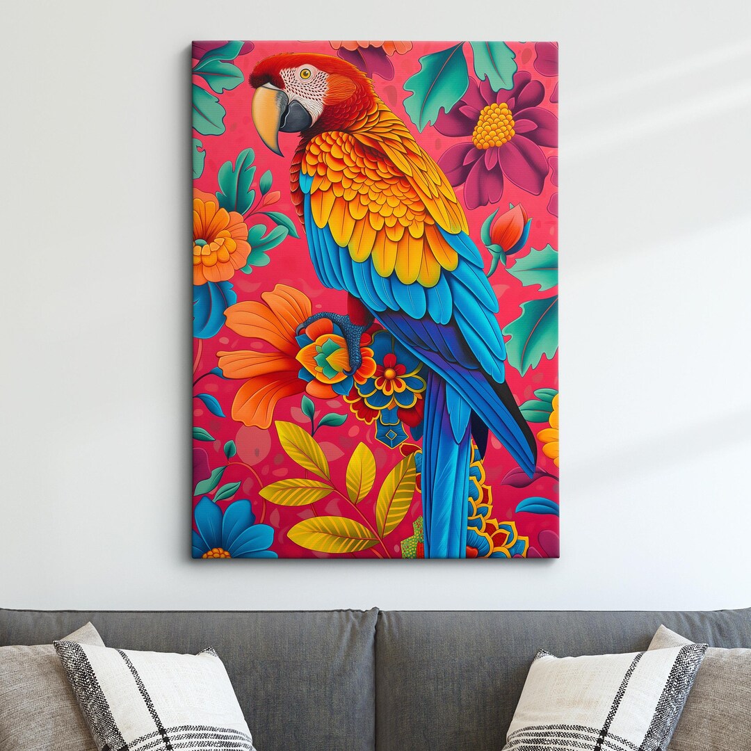 Colorful Parrot Abstract Oil Painting Framed Print & Framed Canvas ...