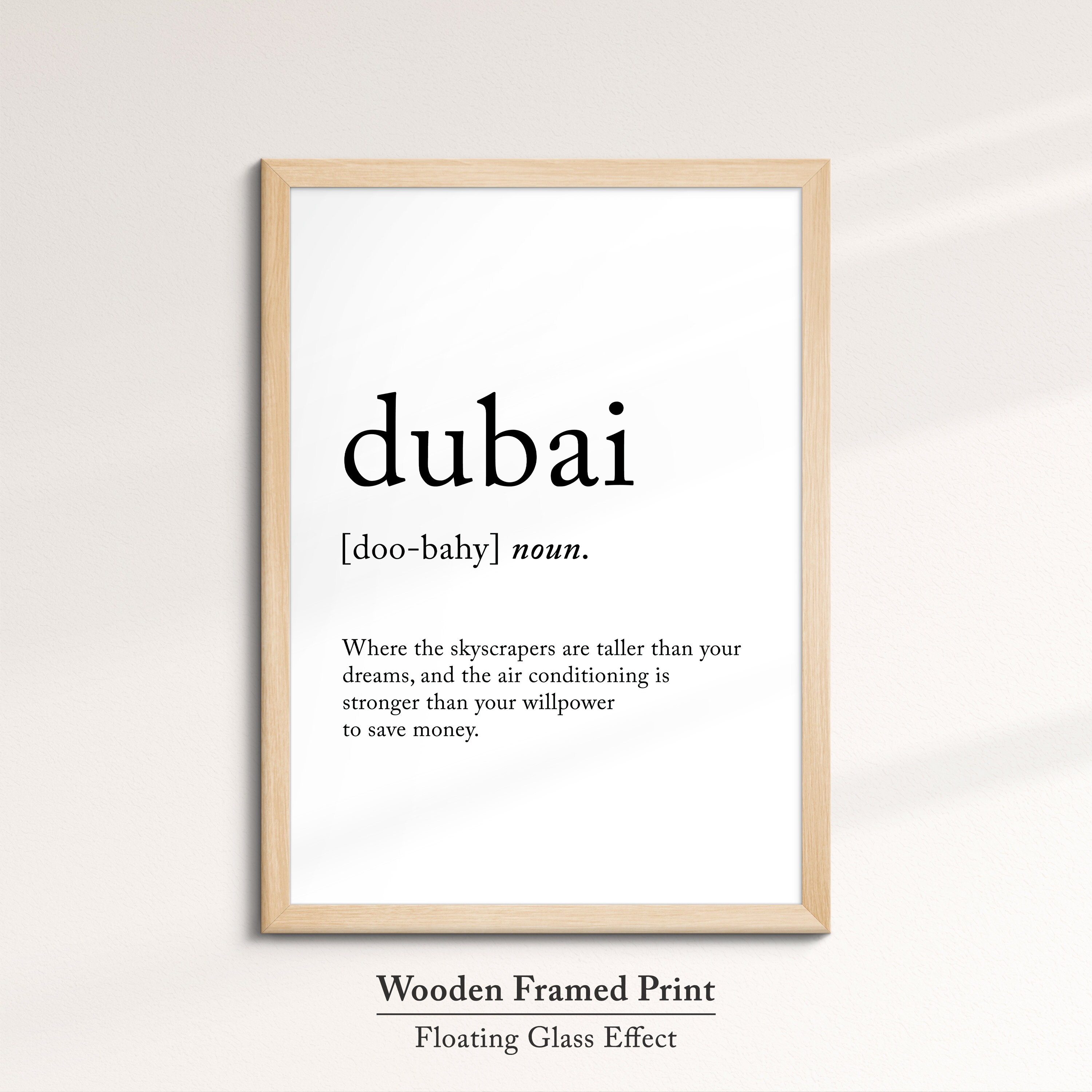 Dubai UAE Location Definition Dictionary Funny Quote Minimalist Framed ...