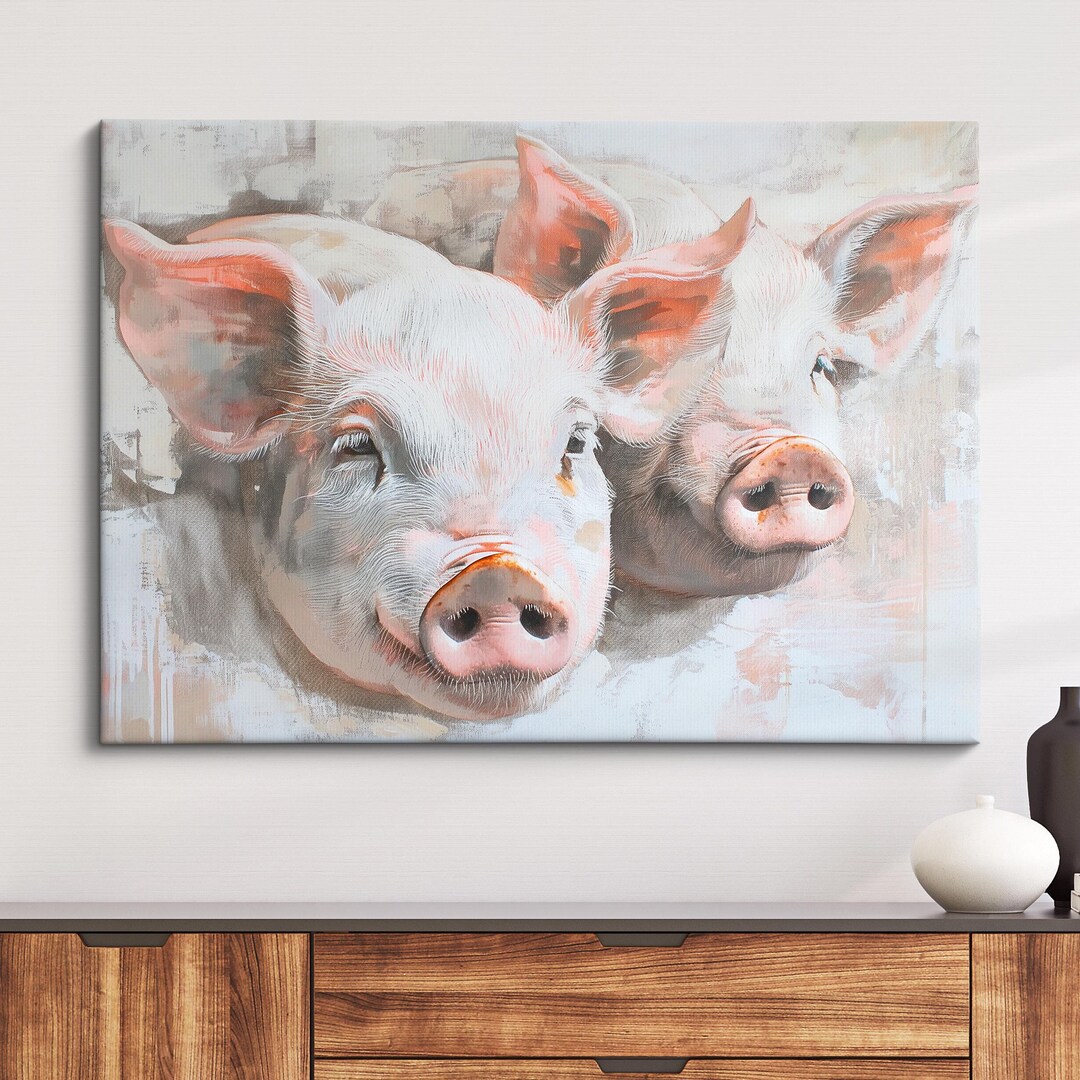 Pigs Abstract Pastel Oil Painting Framed Print & Framed Canvas Large ...