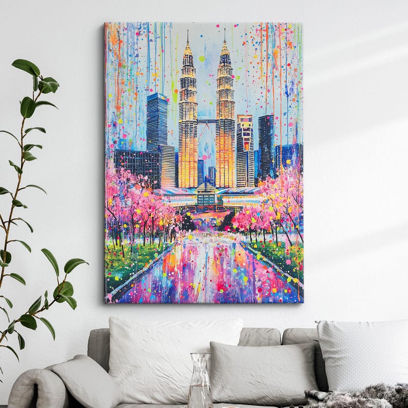 Petronas Towers Kuala Lumpur Malaysia Abstract Oil Painting Framed ...