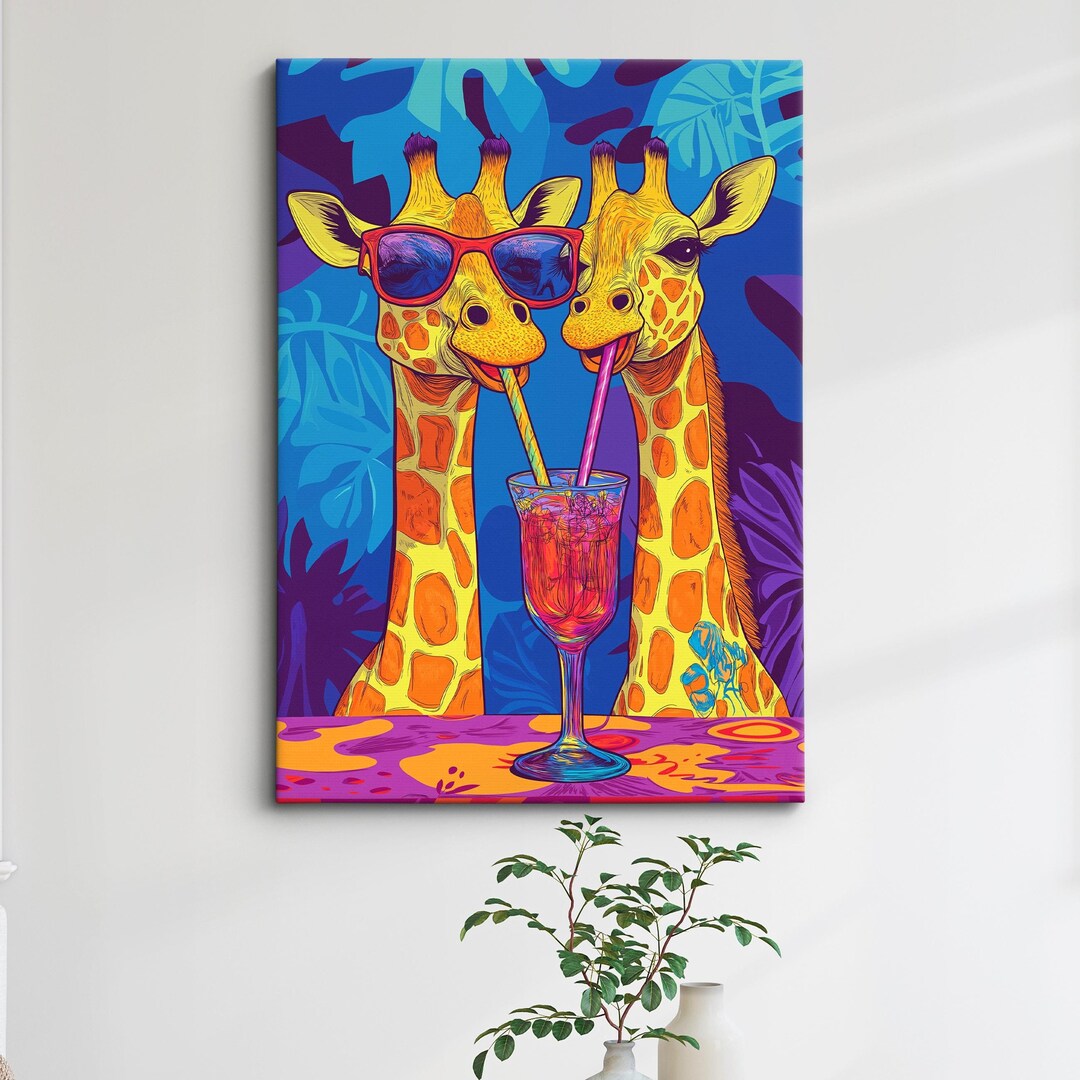 Colorful Giraffes Abstract Oil Painting Framed Print & Framed Canvas ...