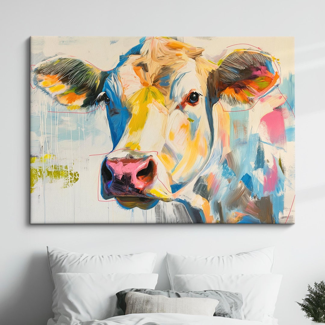 Cow Abstract Pastel Oil Painting Framed Print & Framed Canvas Large ...