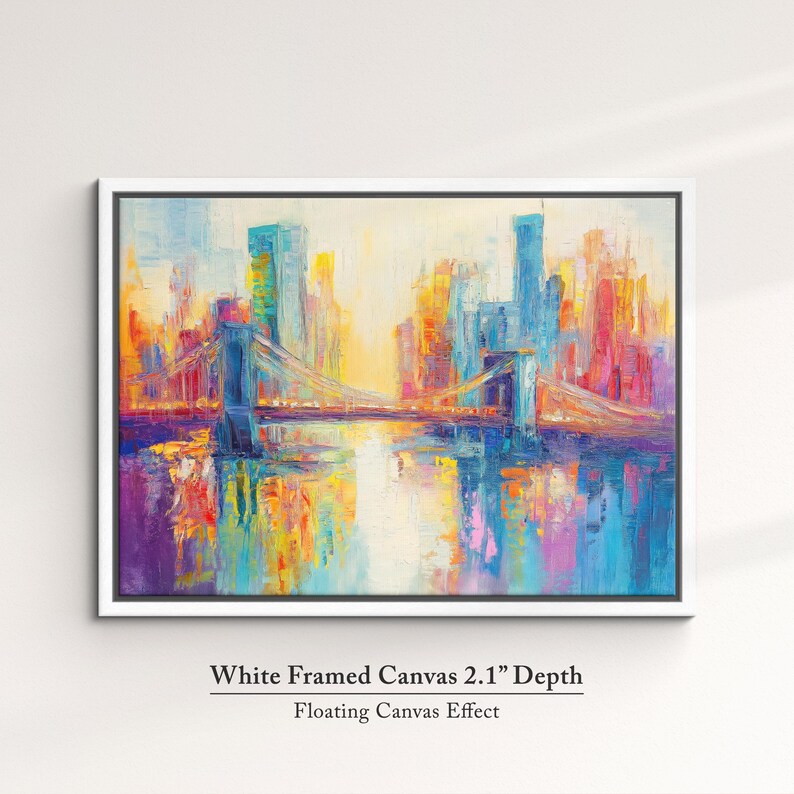 New York Brooklyn Bridge Abstract Oil Painting Framed Print & Framed ...