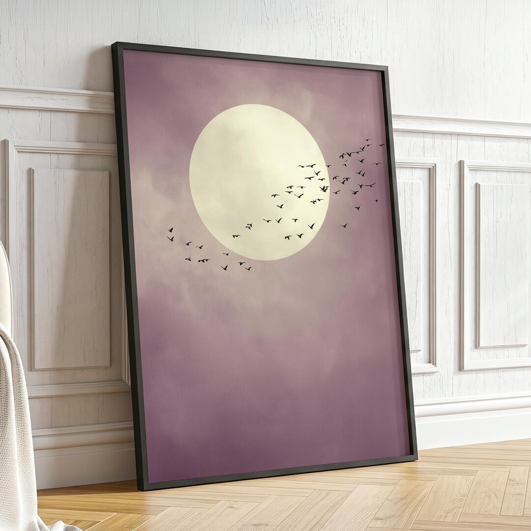 Soft Purple Moon With Birds Wall Art · Minimalist Scandi · Abstract ...