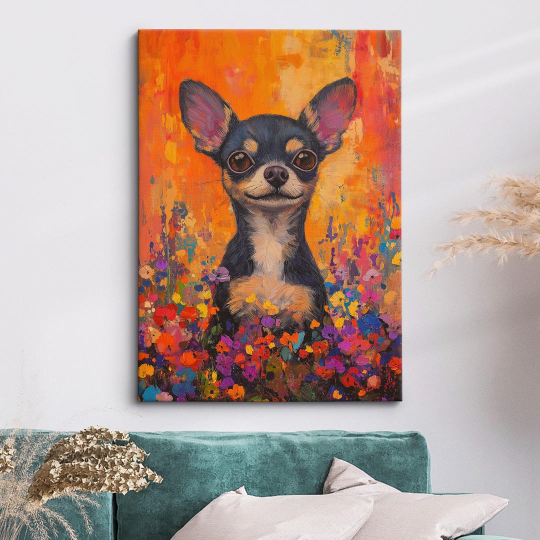 Chihuahua Dog Abstract Oil Painting Framed Canvas & Framed Print Large ...