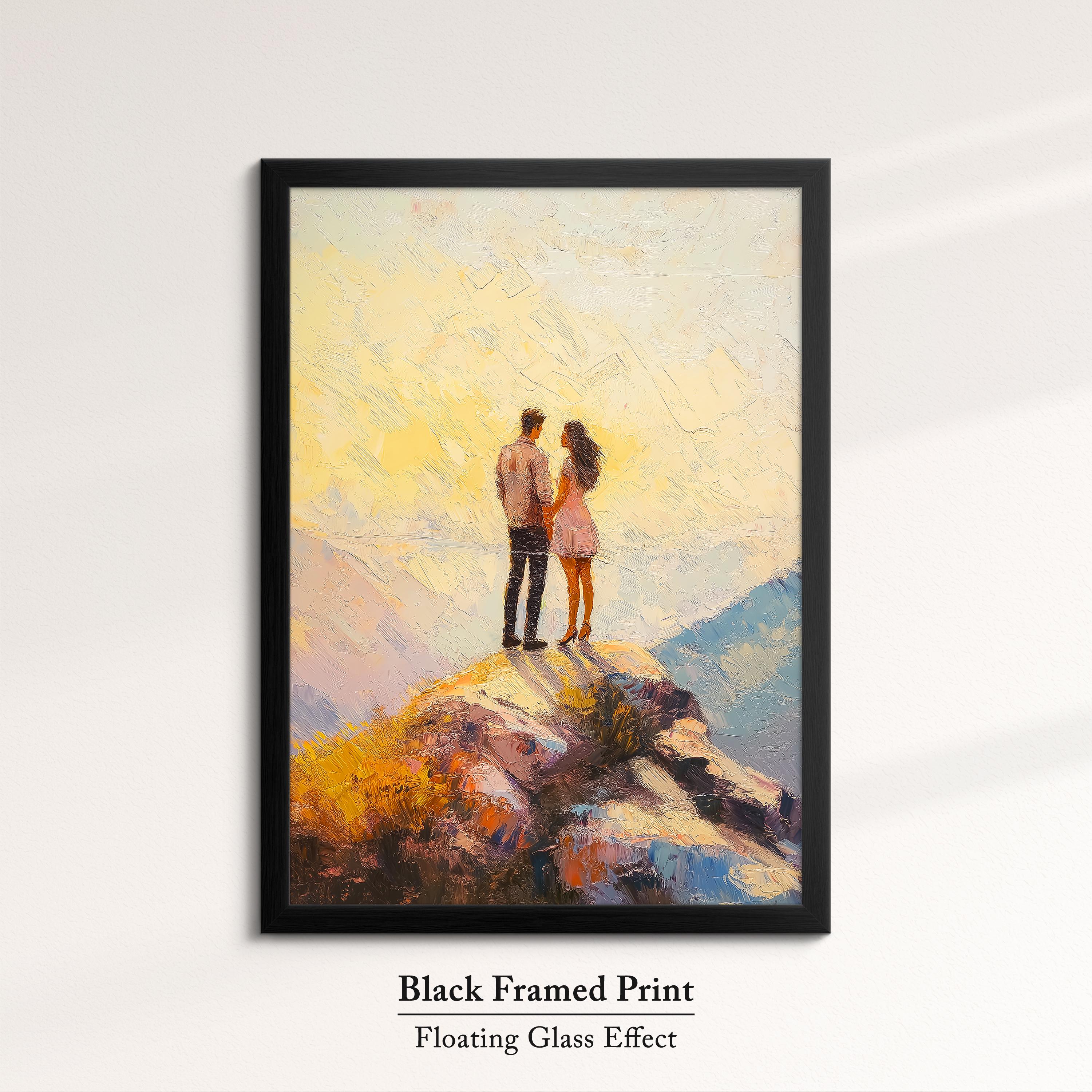 Couple on Cliff Edge Romantic Love Art Framed Print & Framed Canvas ...