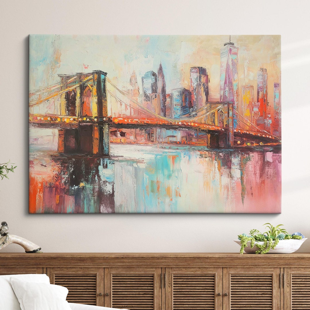 New York Brooklyn Bridge Abstract Oil Painting Framed Print & Framed ...