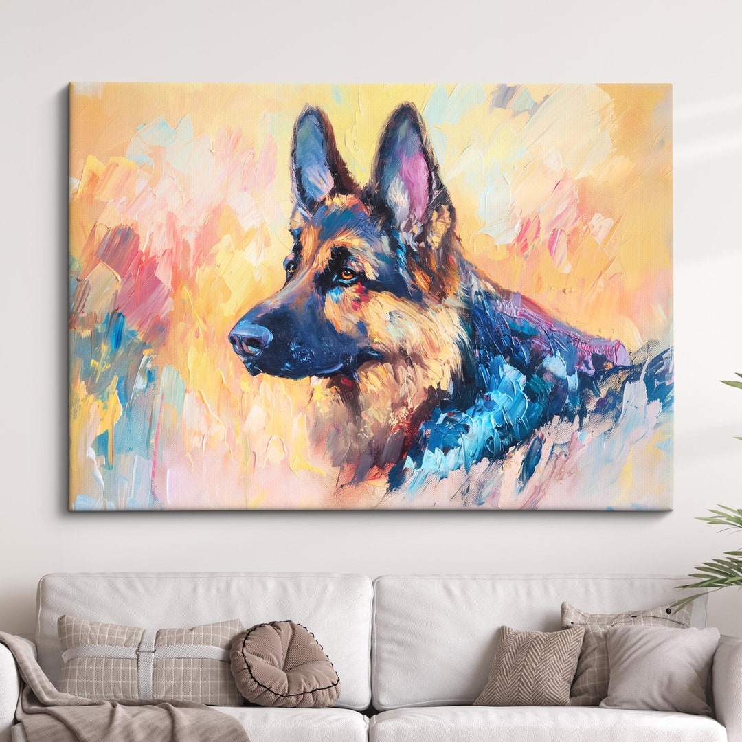 German Shepherd Abstract Oil Painting Framed Print & Framed Canvas ...