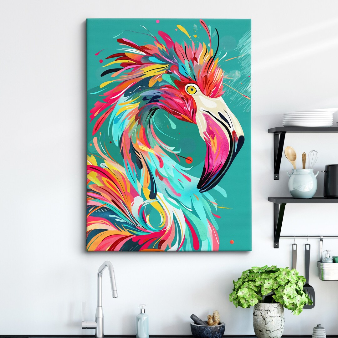 Colorful Flamingo Canvas Art - Vibrant Framed Wall Decor, Bold Wildlife ...