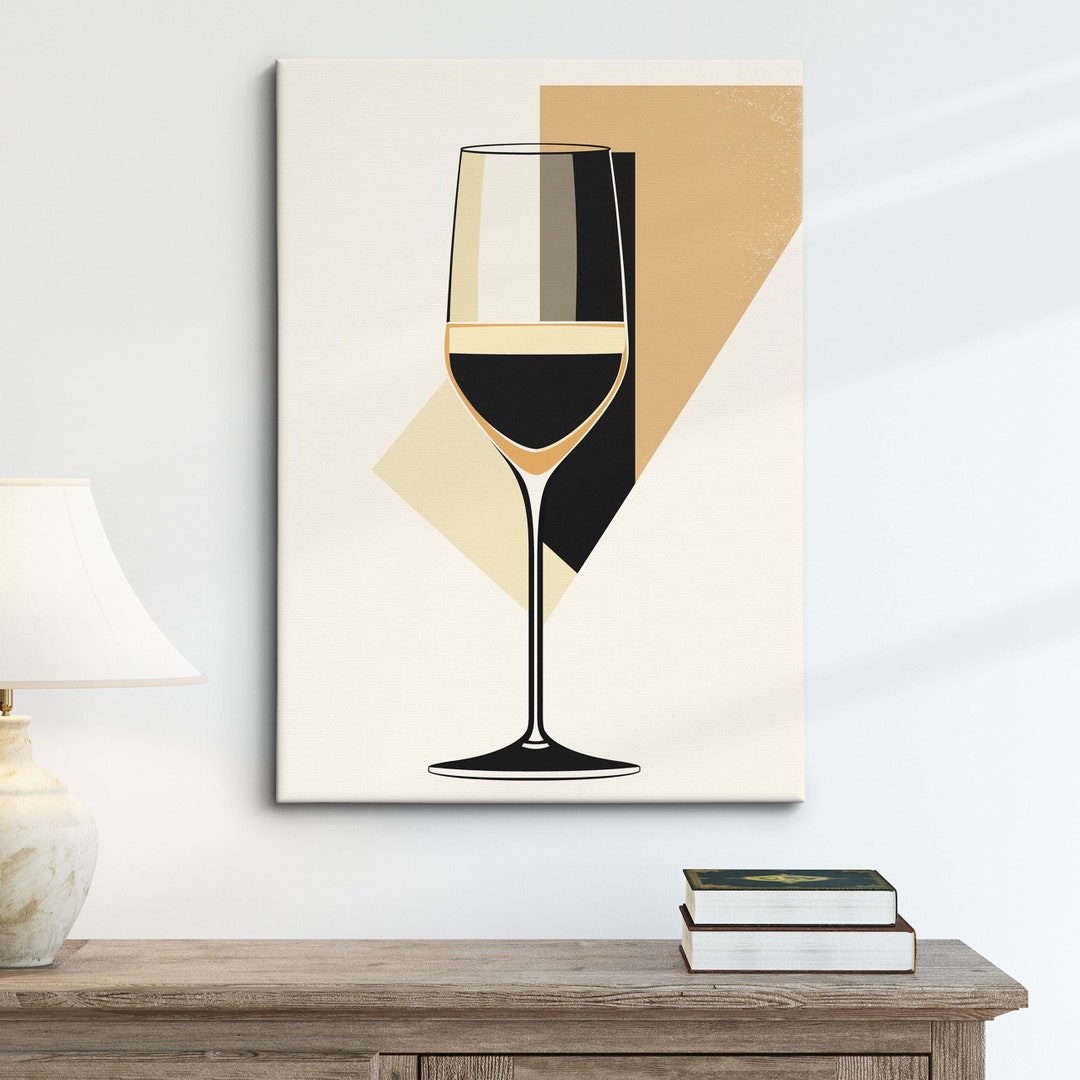 Elegant Boho Wine Glass Art Print - Minimalist Red Wine Decor With ...