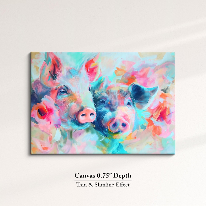 Pigs Abstract Pastel Oil Painting Framed Print & Framed Canvas Large ...
