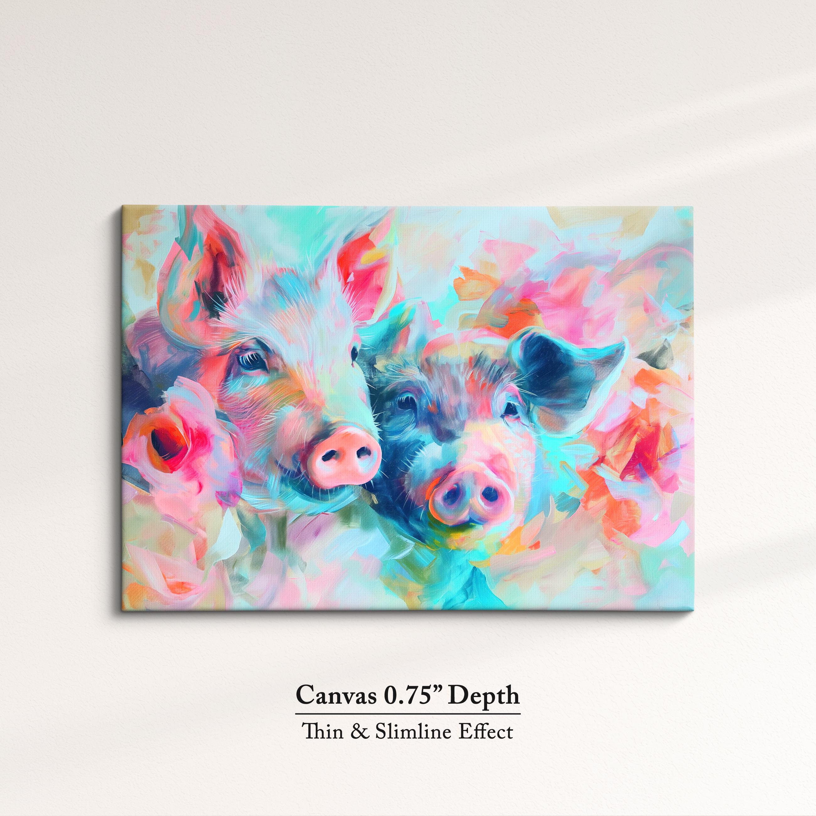 Pigs Abstract Pastel Oil Painting Framed Print & Framed Canvas Large ...