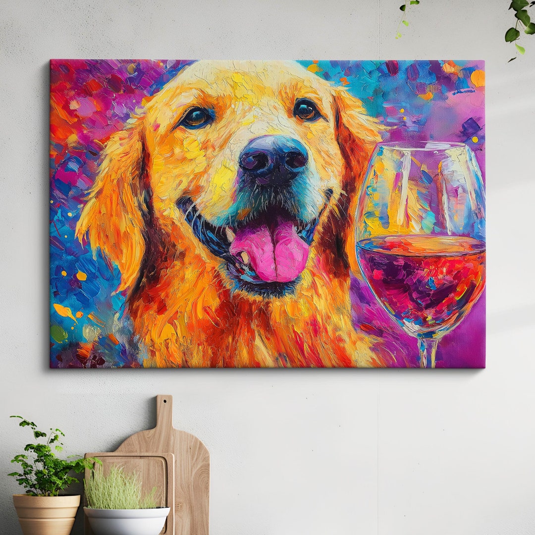 Labrador Retriever Drinking Wine Dog Pet Abstract Oil Painting Framed ...