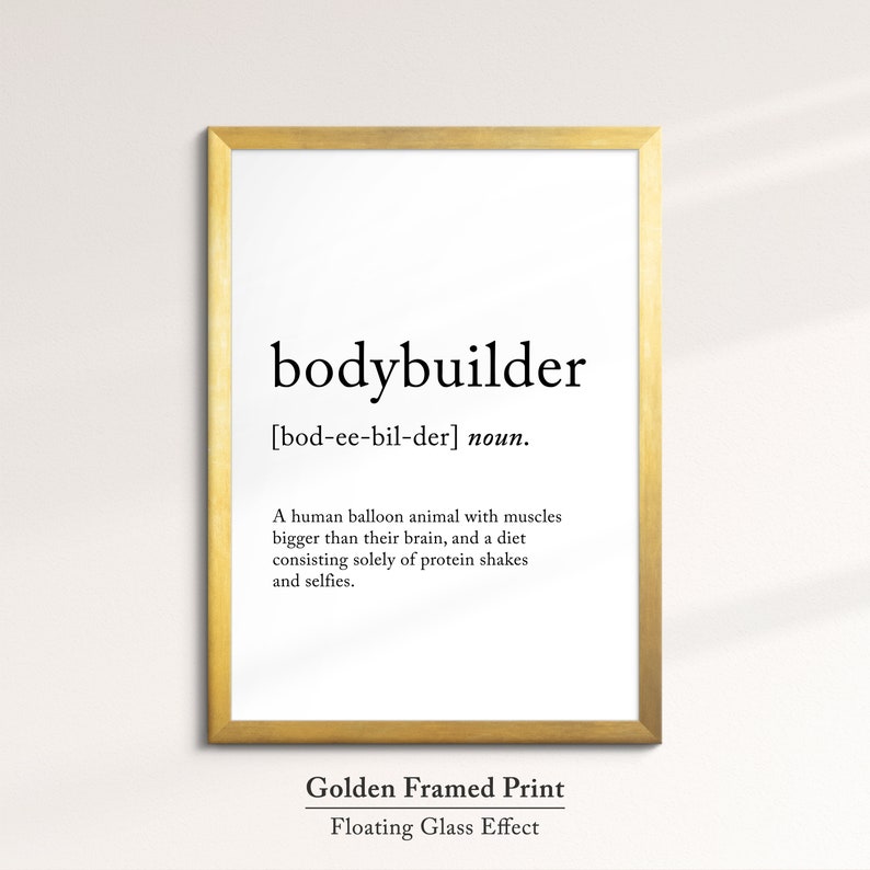 Bodybuilder Funny Definition Dictionary Quote Minimalist Framed Print ...