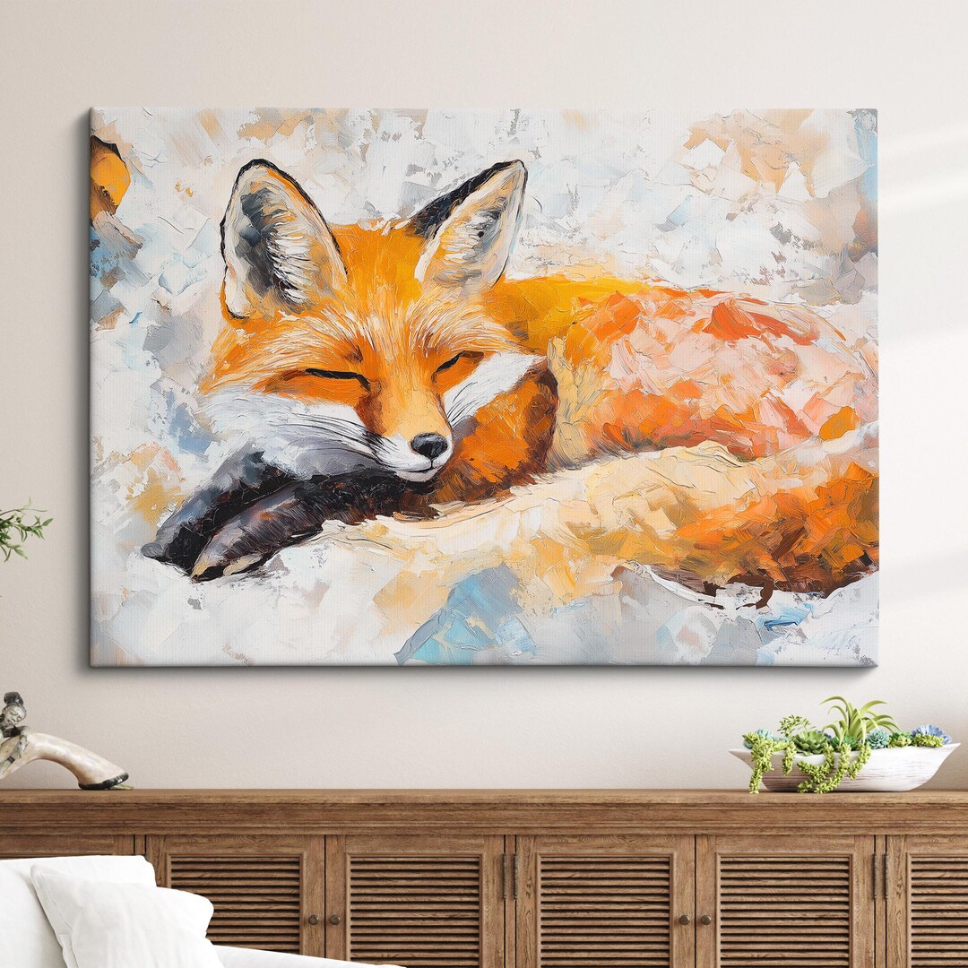 Fox Abstract Oil Painting Framed Print & Framed Canvas Large Sizes Wall ...