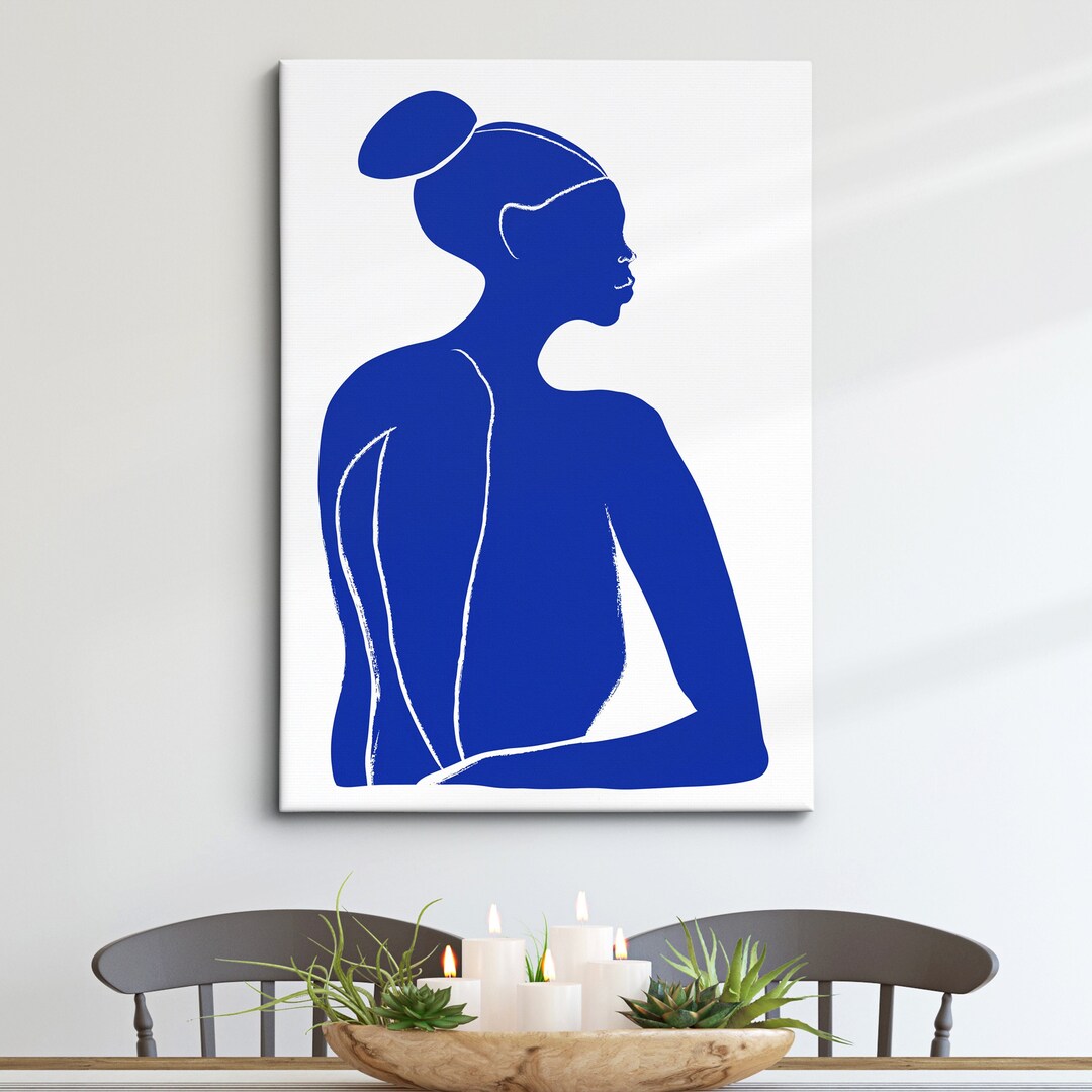 Minimalist Blue Woman Face Line Art Framed Print & Framed Canvas Female ...