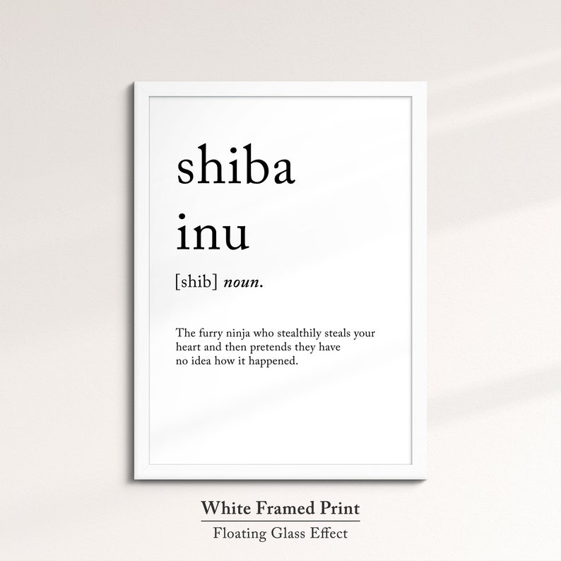 Shiba Inu Funny Definition Dictionary Quote Minimalist Framed Print ...