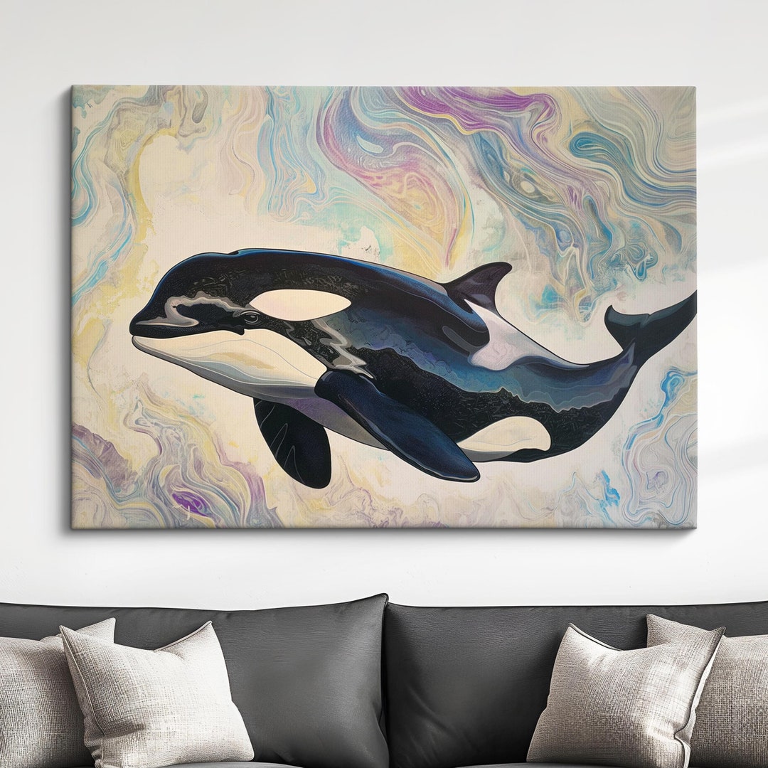 Orca Abstract Pastel Oil Painting Framed Print & Framed Canvas Large ...