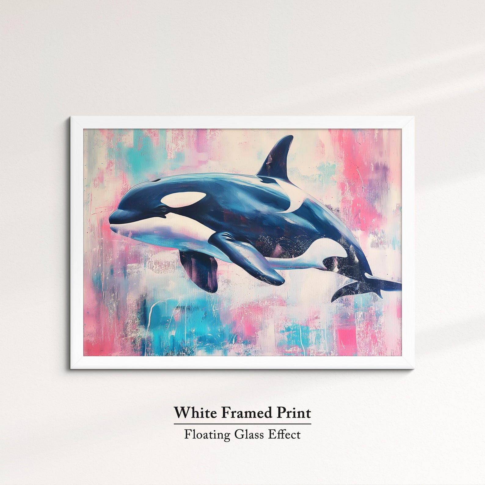 Orca Abstract Pastel Oil Painting Framed Print & Framed Canvas Large ...