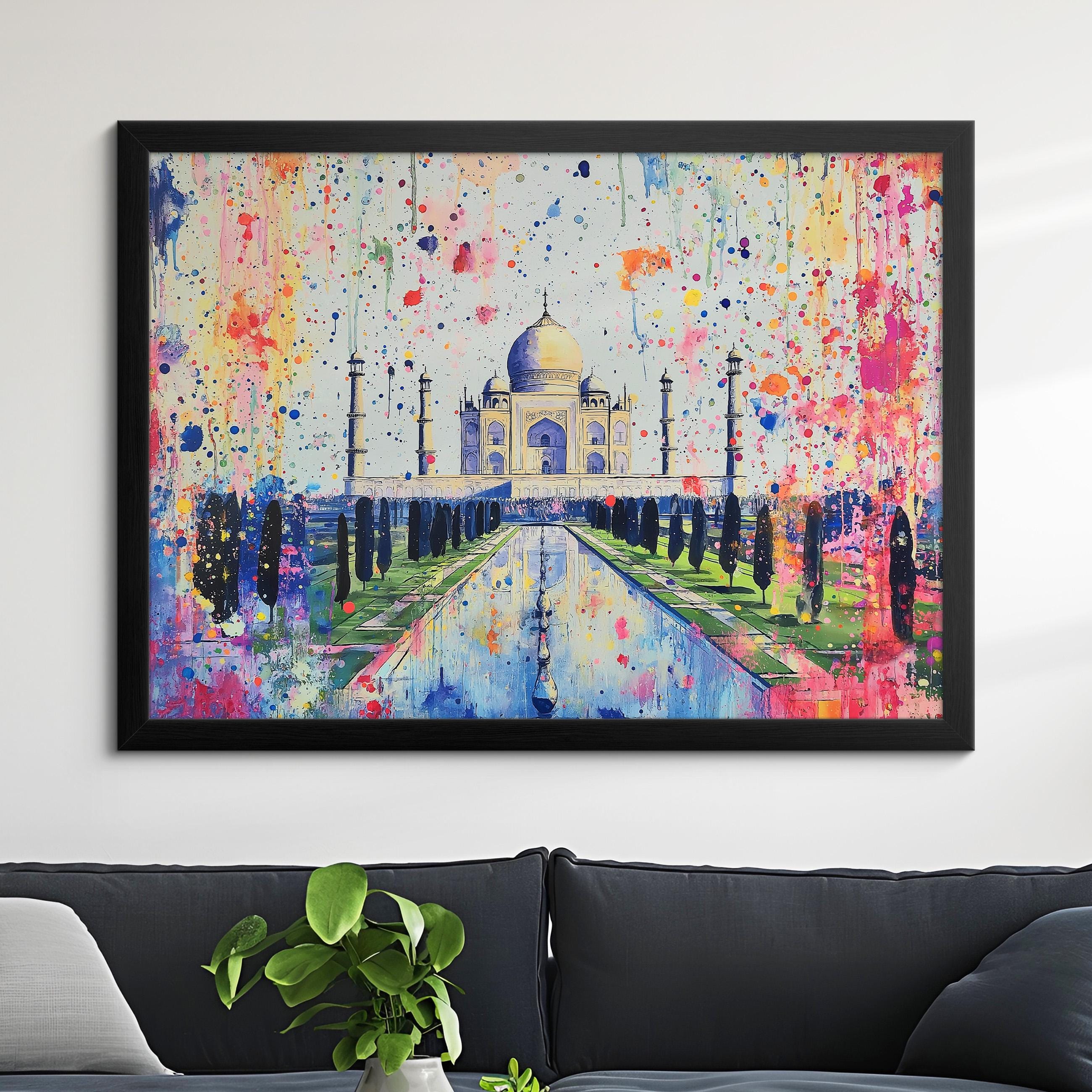Taj Mahal Landmark Abstract Oil Painting Framed Print & Framed Canvas ...