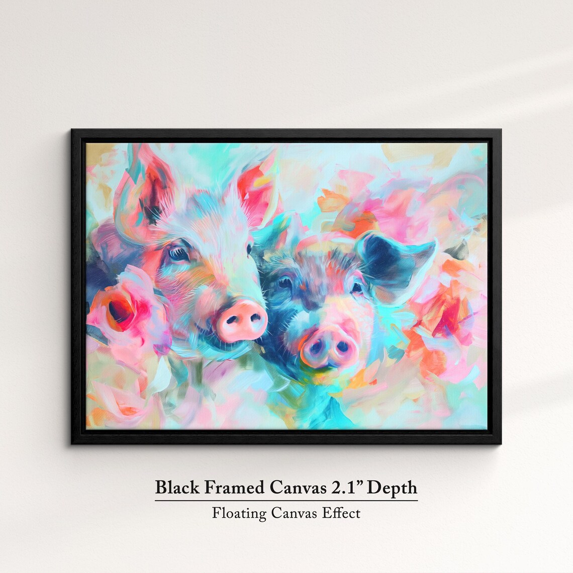 Pigs Abstract Pastel Oil Painting Framed Print & Framed Canvas Large ...