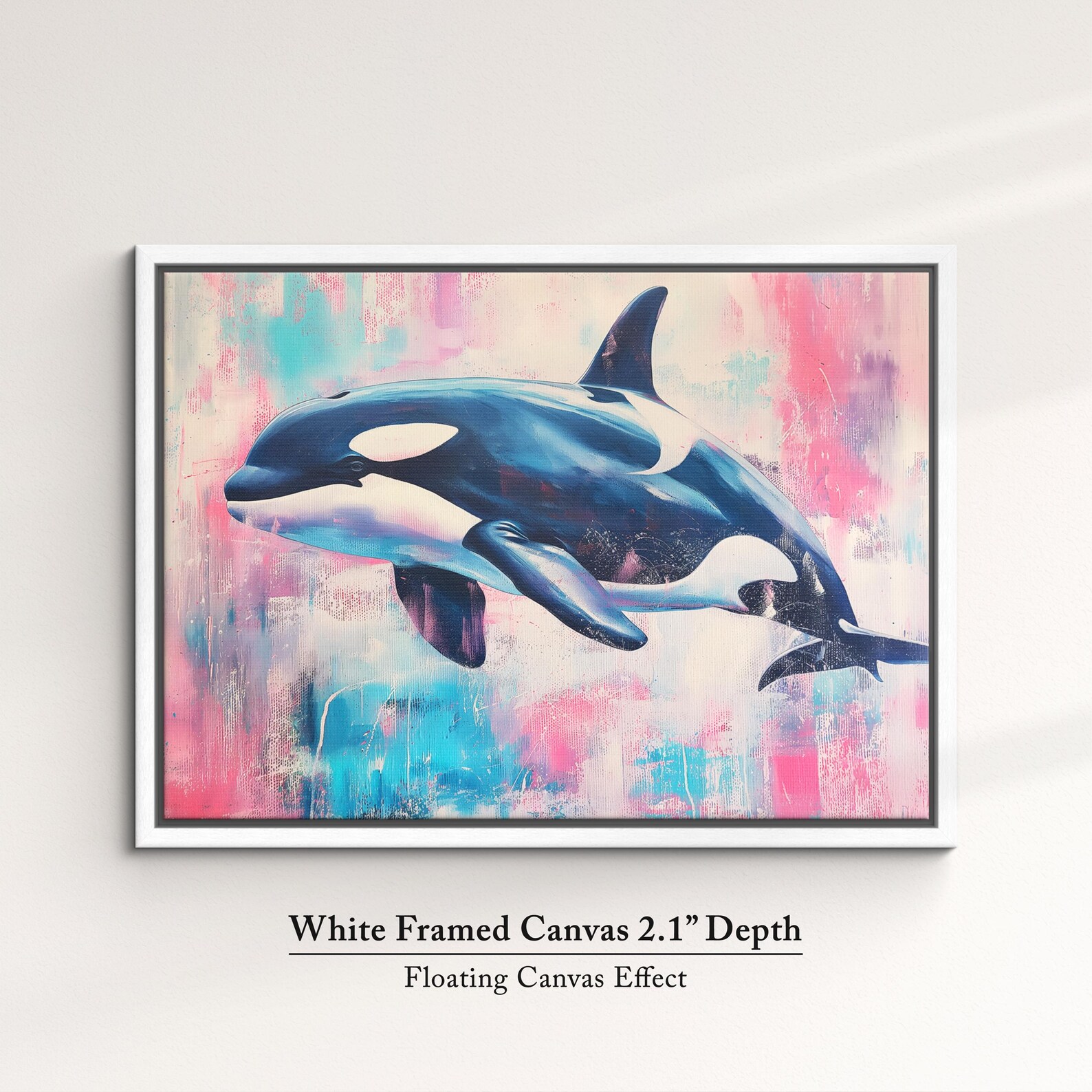Orca Abstract Pastel Oil Painting Framed Print & Framed Canvas Large ...