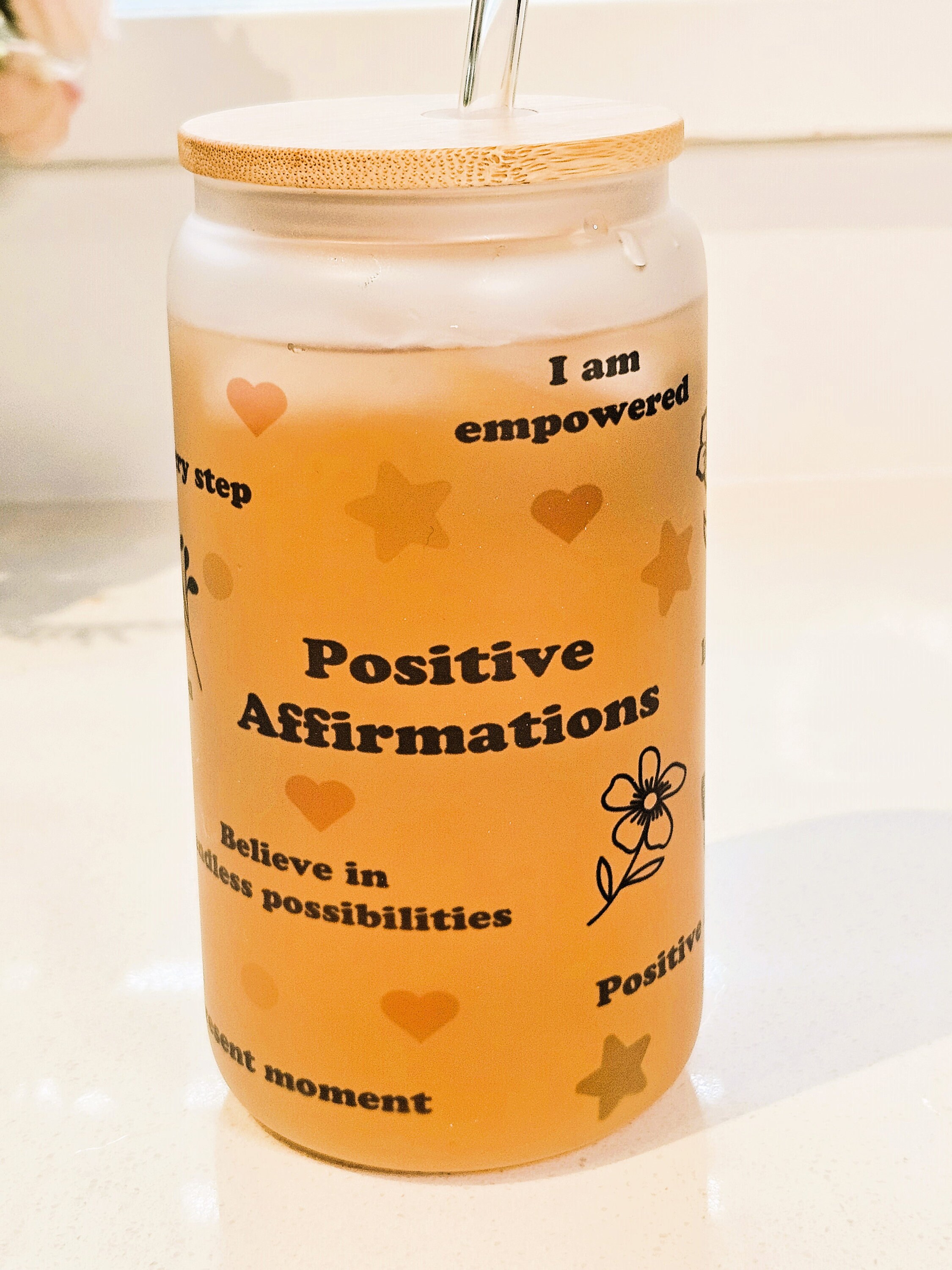 Positive Affirmations Glass Tumbler, Daily Reminders Affirmations ...