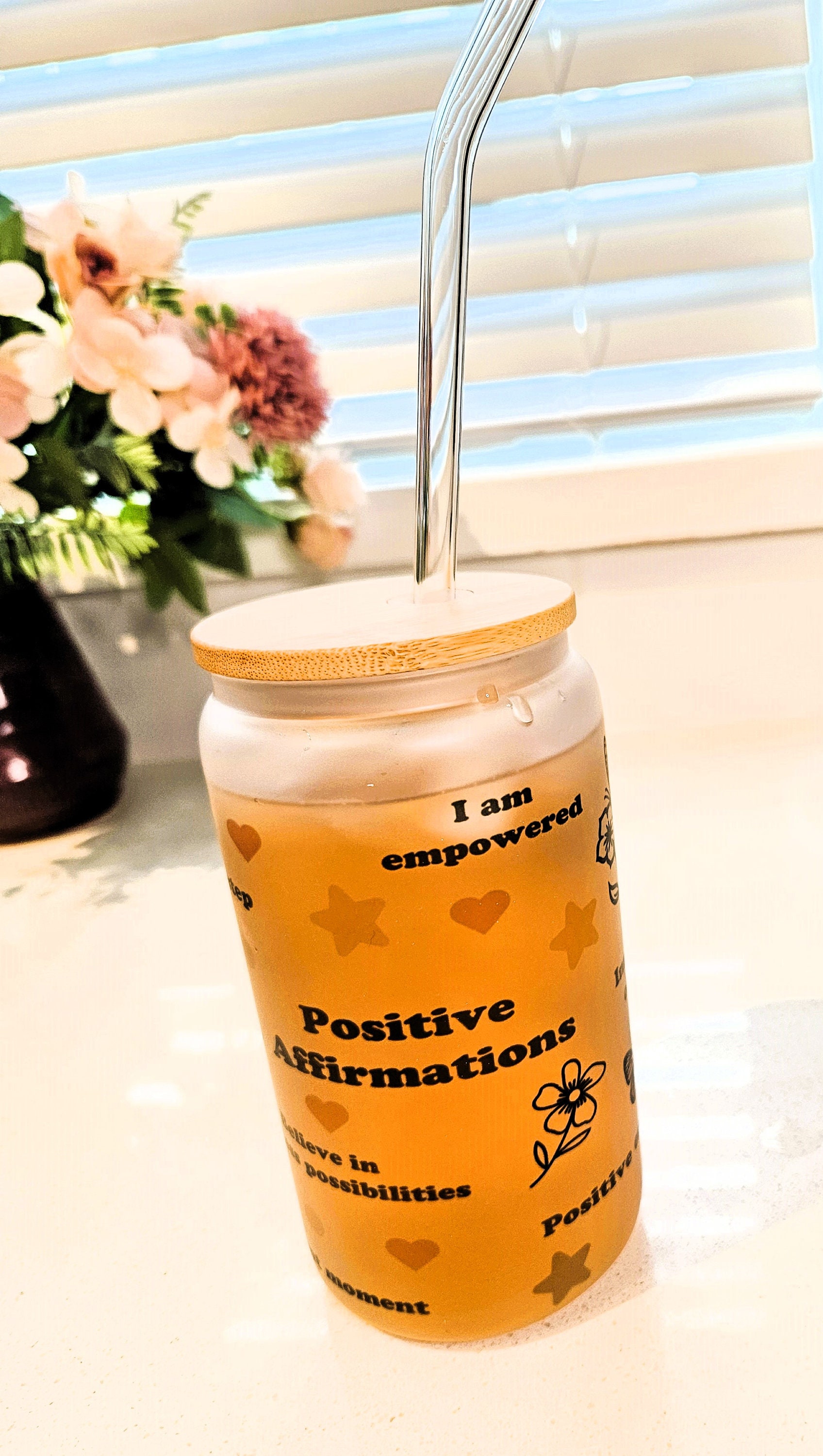 Positive Affirmations Glass Tumbler, Daily Reminders Affirmations ...